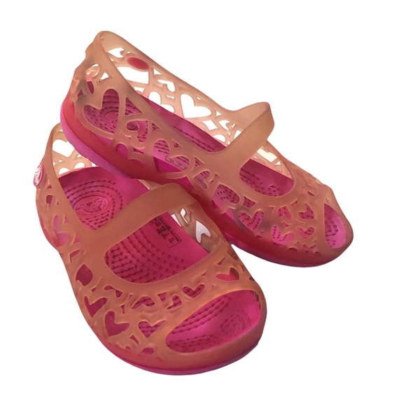 CROCS | Shoes | Crocs Pink Laser Cut Out Hearts Shoes 9 | Poshmark